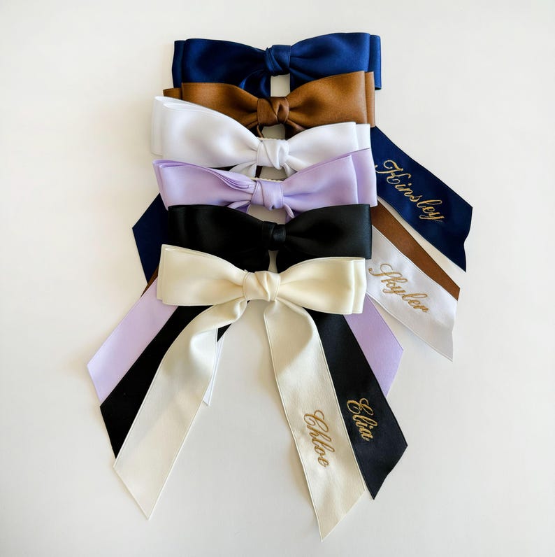 Personalized Double Satin Bow With Clip Custom Name Cheer Bow Long Tail ...