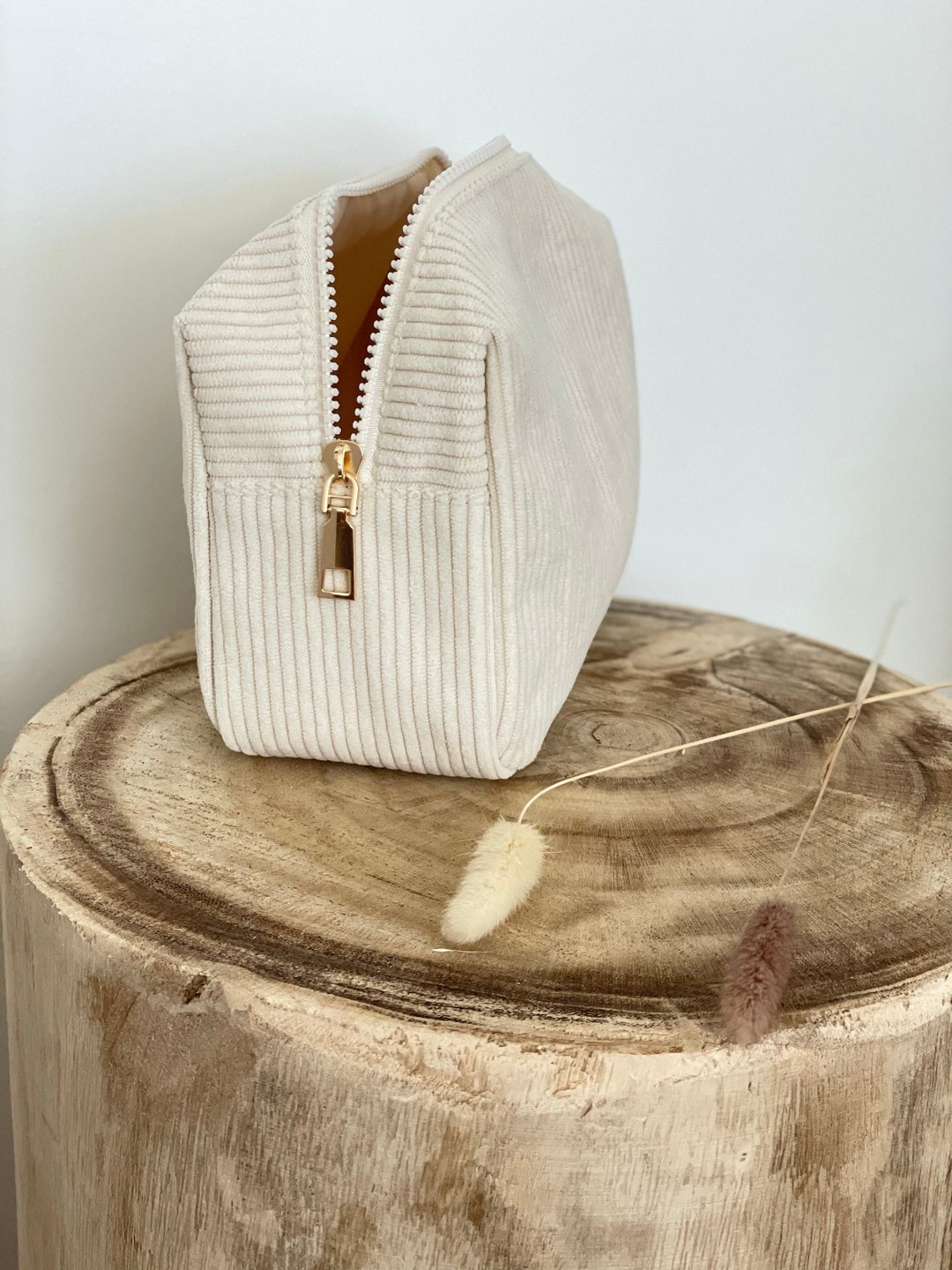 Cream Color Makeup Bag Makeup Pouch Ivory Makeup Bag Boxy Makeup Bag ...