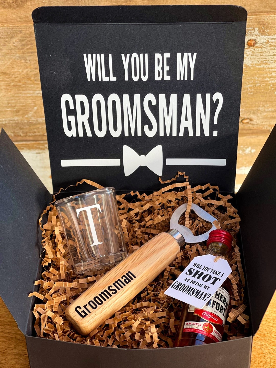 Groomsman Proposal Box, Bottle Opener Shot Glass and Tag Proposal Box ...