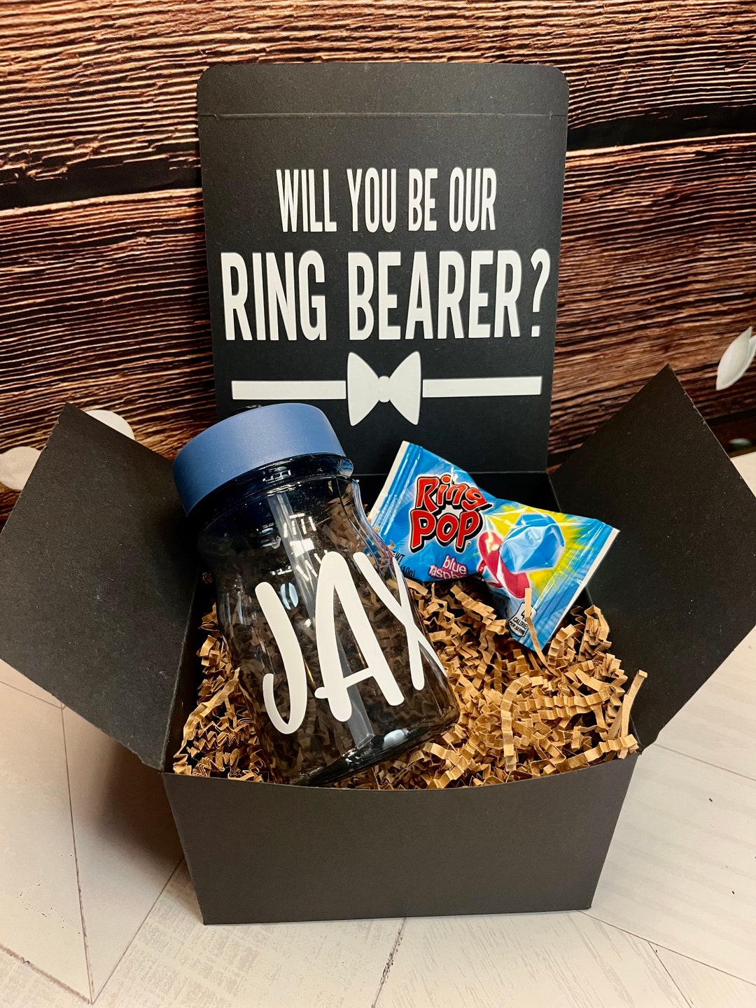 Ring Bearer Proposal Gift Set: Personalized Box, Water Bottle & Ring ...