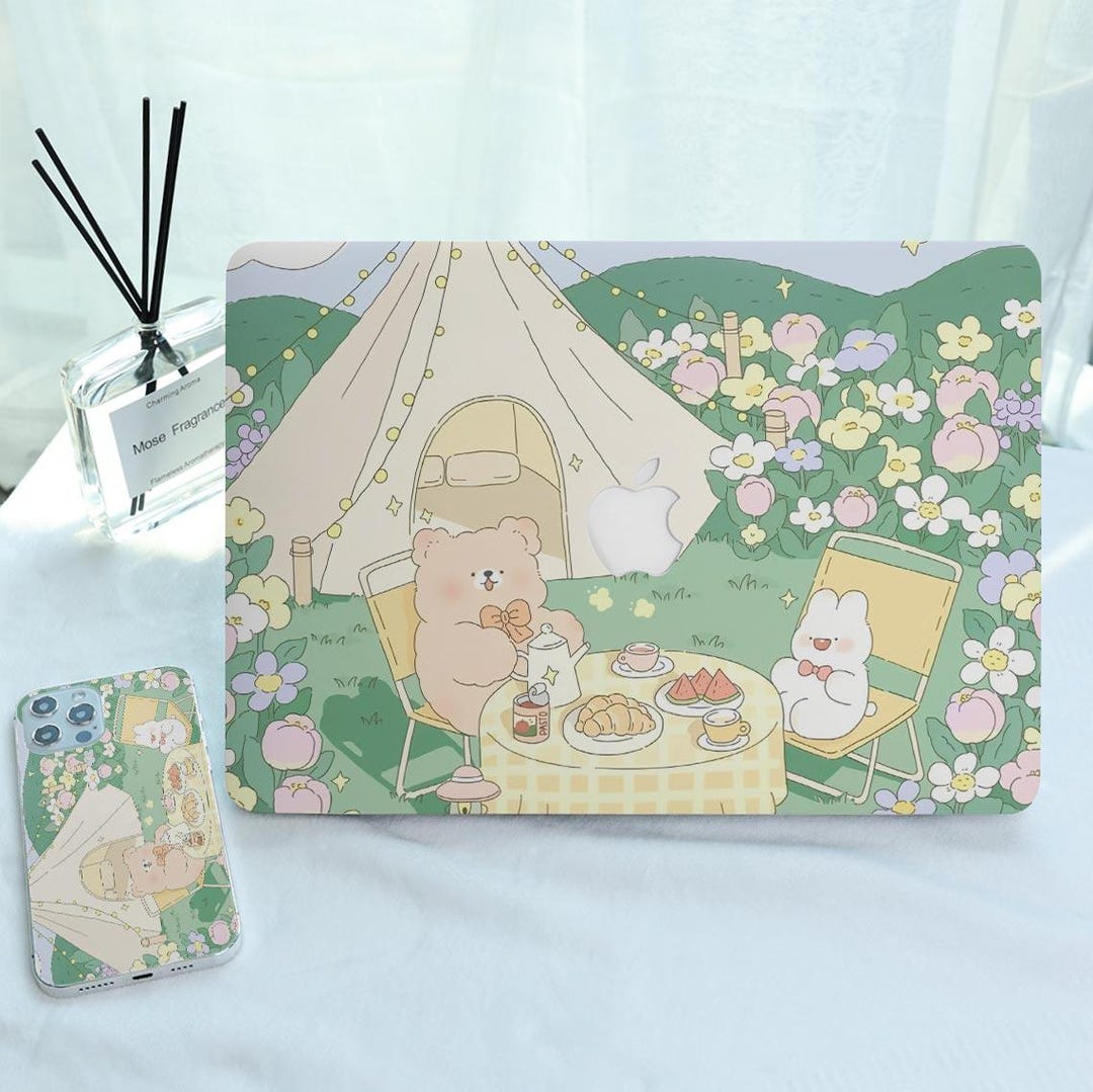 Cute Rabbit Bear Floral MacBook Case for New MacBook Air 15 Inch A3114 ...