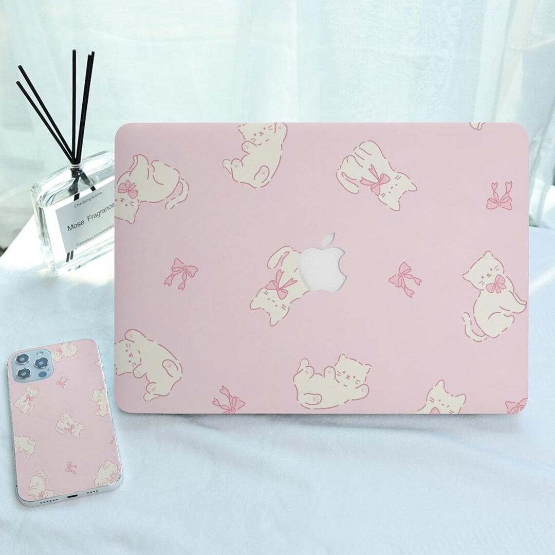 Cute Cat Bow Pink MacBook Case for New MacBook Air 15 Inch A3114 M3 M2 ...