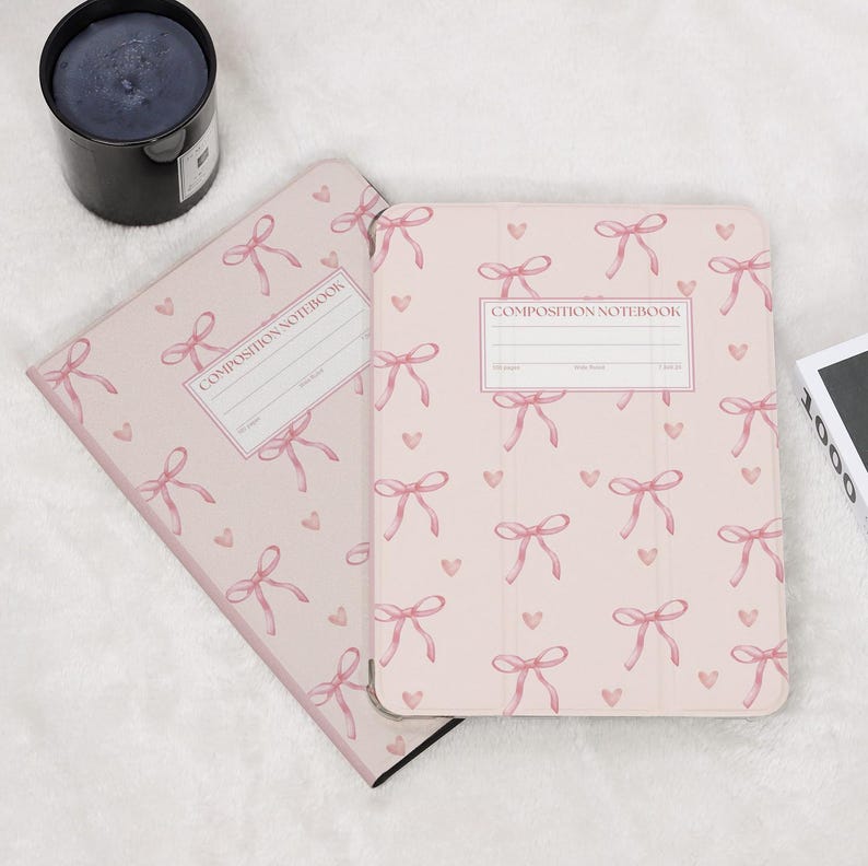 Pink Bows Composition Book Preppy iPad Case With Pencil Holder for iPad ...