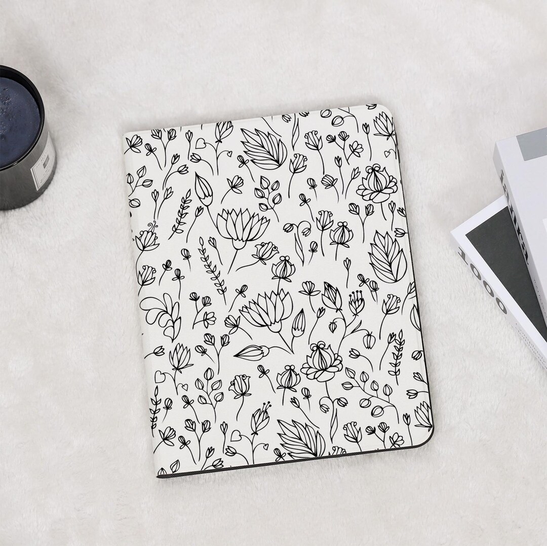 Simple Line Flower Painting iPad Case With Pencil Holder for iPad 11/10 ...