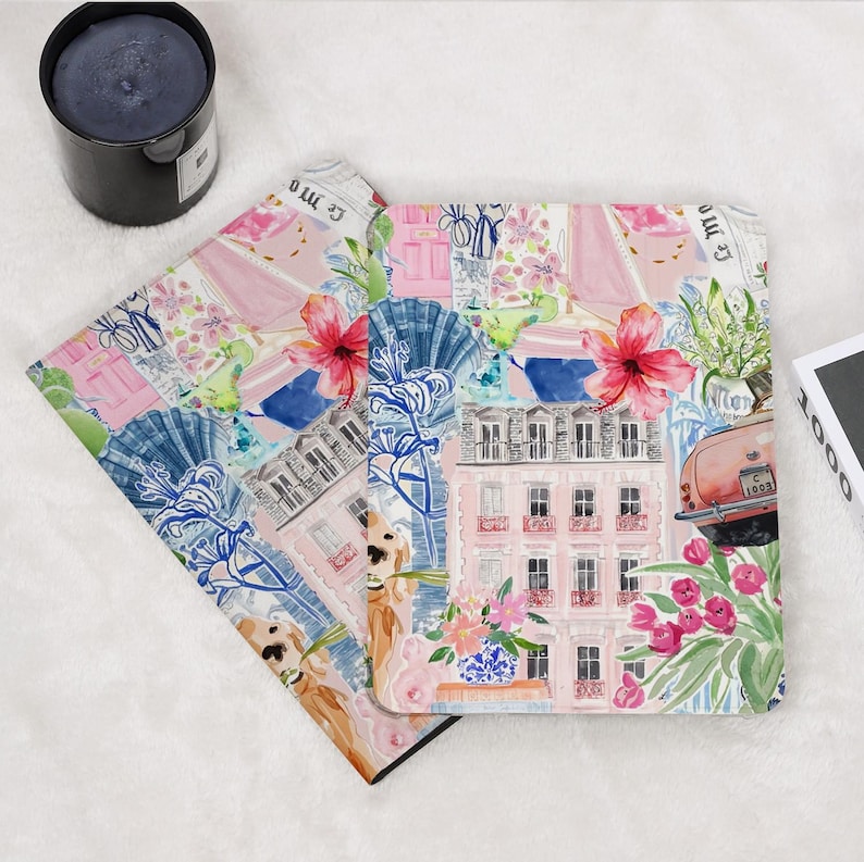 Pink Scrapbook Girly iPad Case With Pencil Holder Cover for iPad 11/10 ...