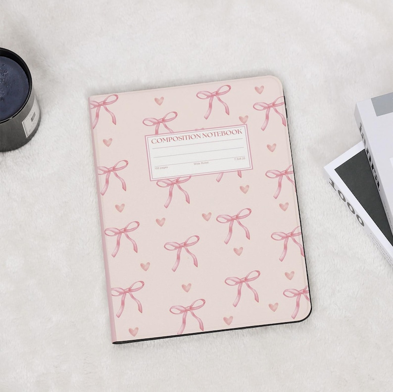 Pink Bows Composition Book Preppy iPad Case With Pencil Holder for iPad ...
