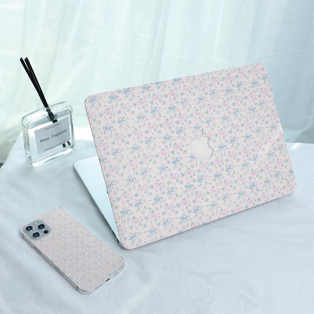 Pink Blue Bows Girly MacBook Case for 2025 MacBook Air 15/13 M4 A3240 ...