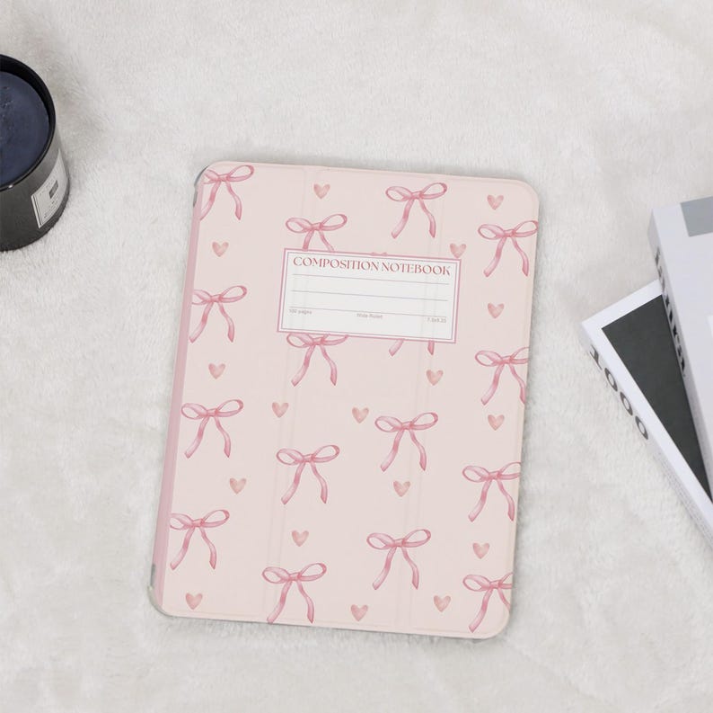 Pink Bows Composition Book Preppy iPad Case With Pencil Holder for iPad ...