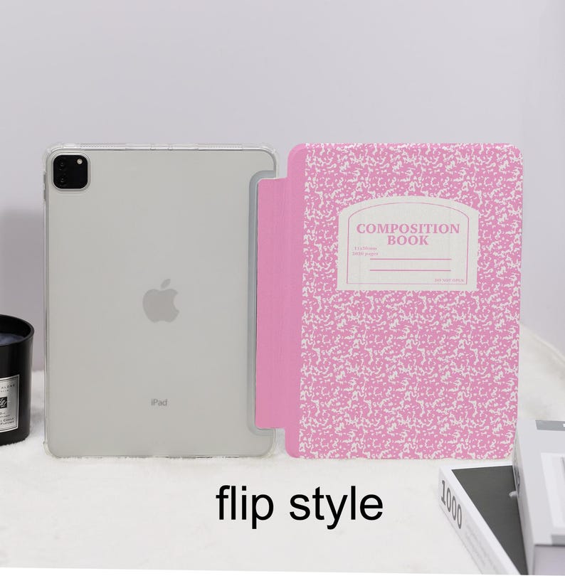 Pink Composition Book Cute iPad Case With Pencil Holder for iPad 11/10 ...