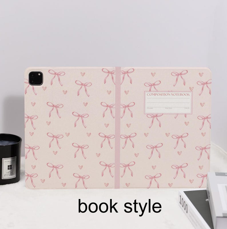 Pink Bows Composition Book Preppy iPad Case With Pencil Holder for iPad ...