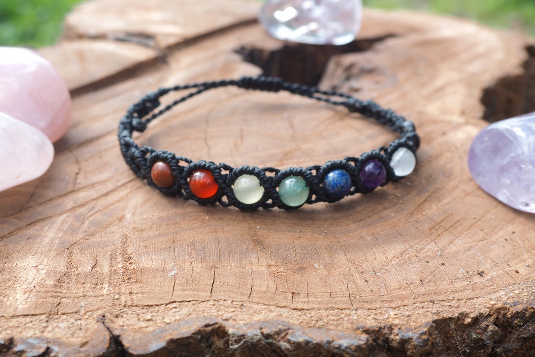 100% Handmade 7 Chakras Macrame Bracelet. Natural Stones, Boho ...