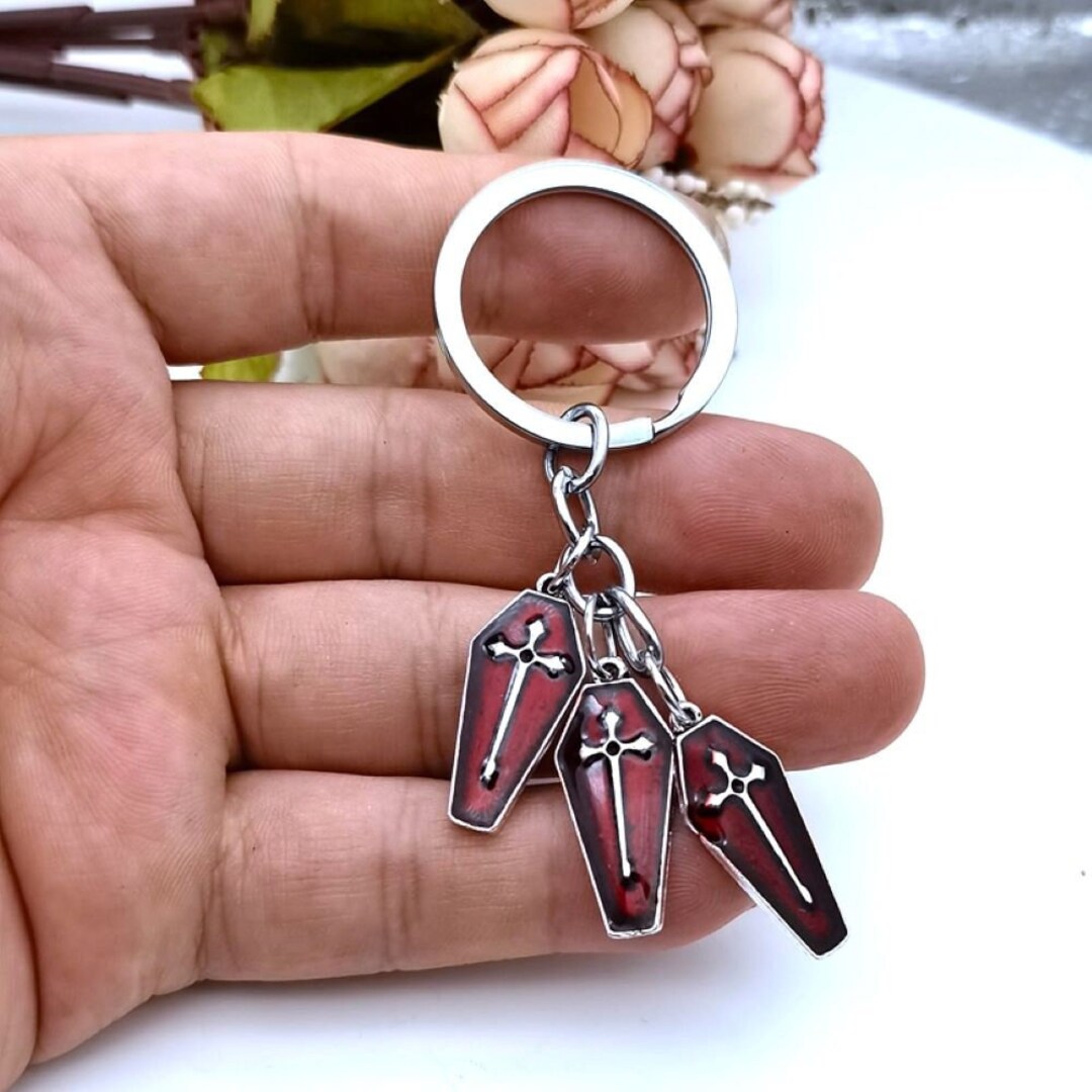 Coffin Keyring With Three Enamel BLACK or BLOOD RED Coffins, Gothic ...