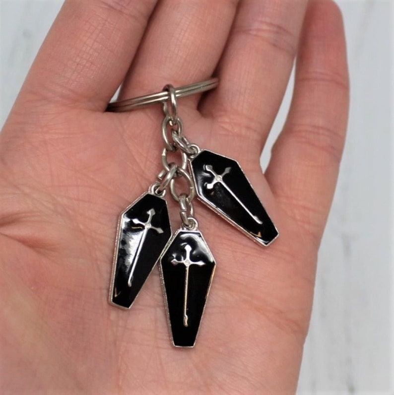 Coffin Keyring With Three Enamel BLACK or BLOOD RED Coffins - Etsy UK