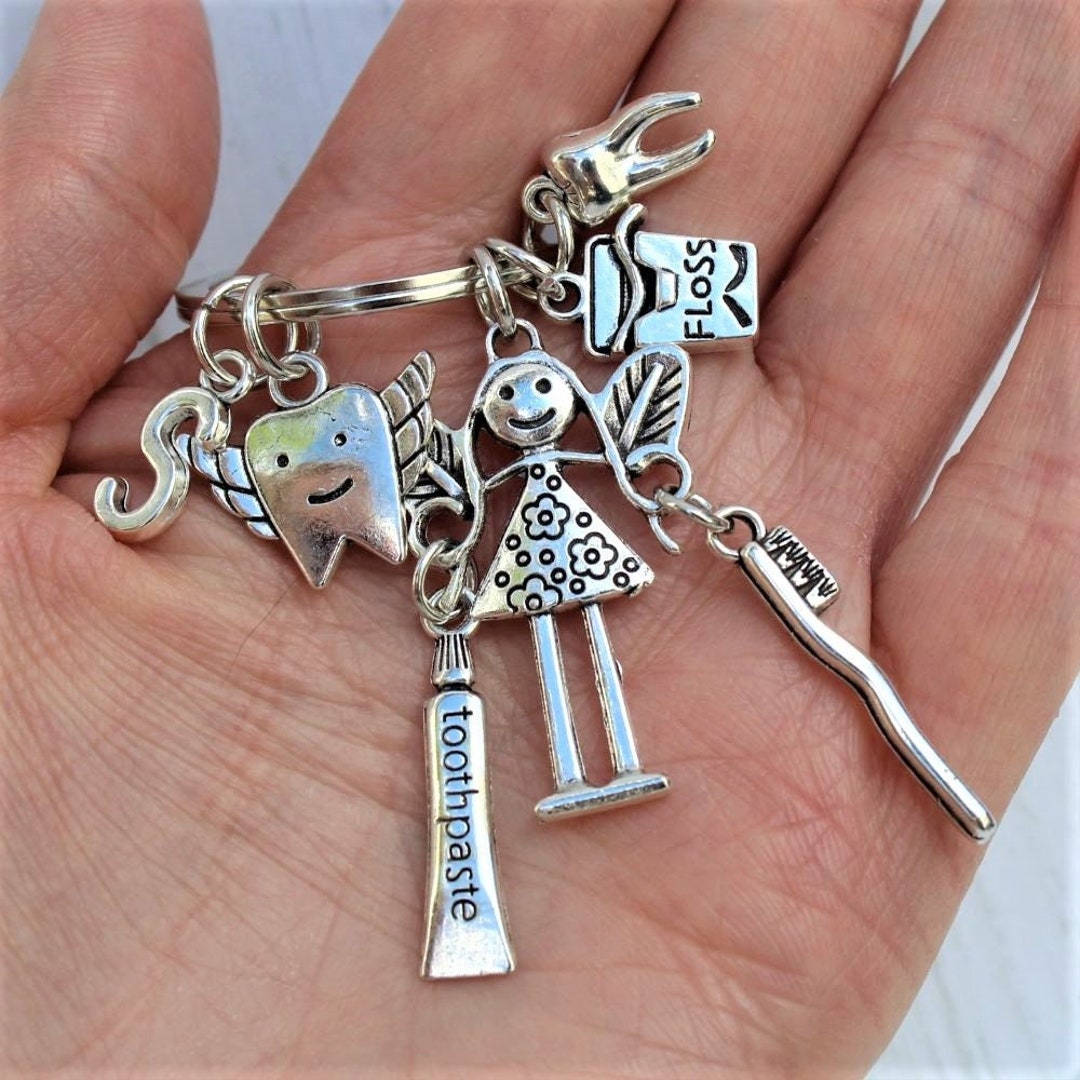 PERSONALISED Dentist Keyring Gift, Tooth Fairy, Tooth Brush, Floss ...