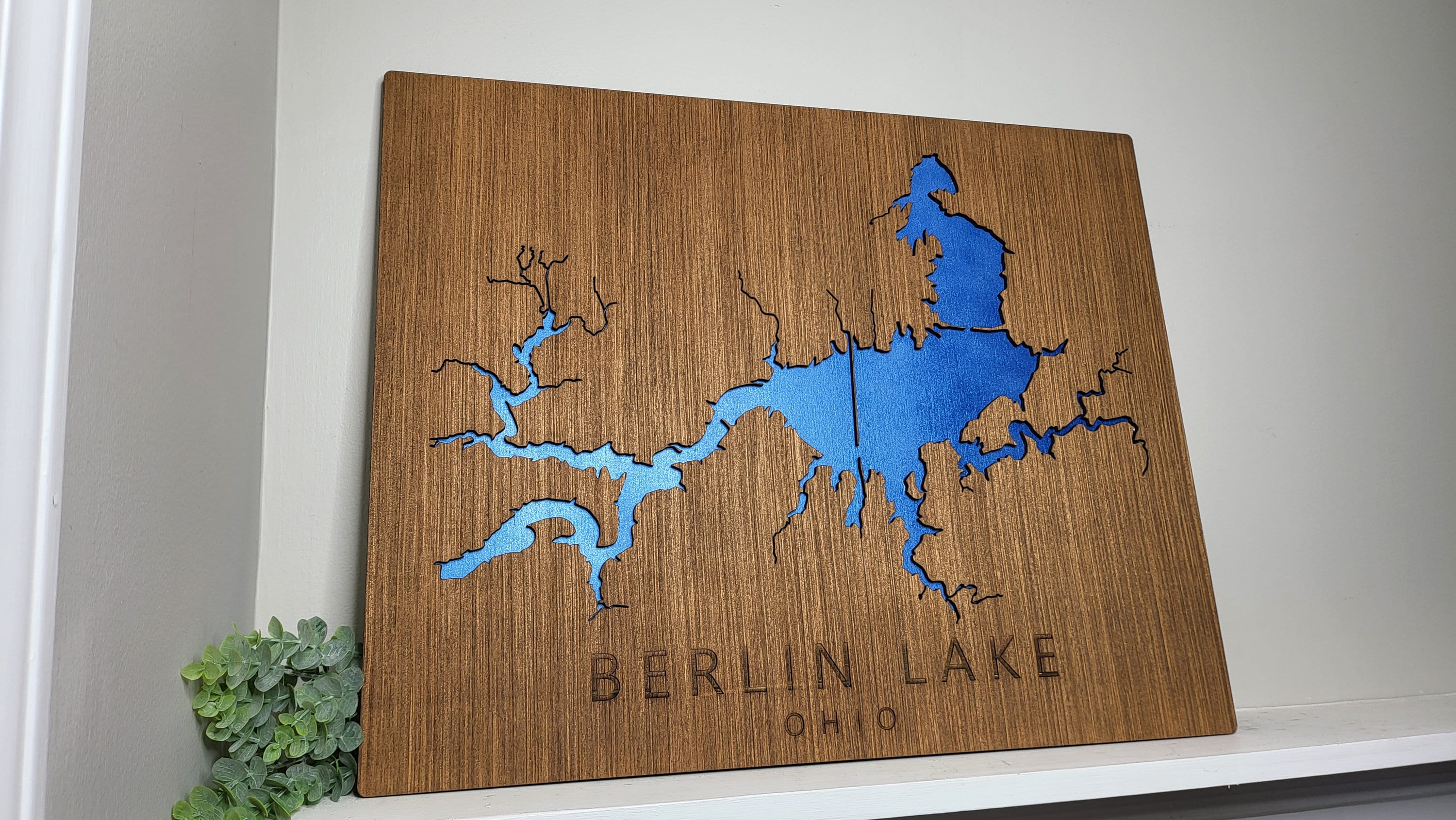 Any Lake Custom Wood Lake Map Wall Art Dark Vintage And Blue