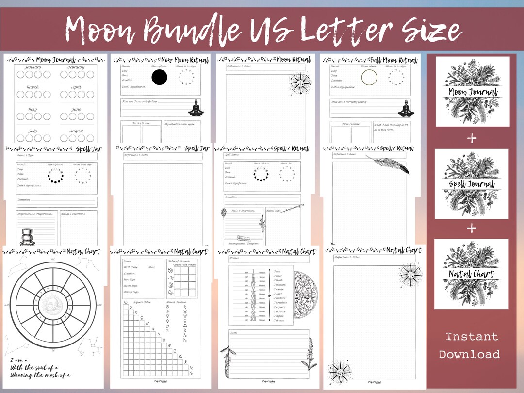 Blank Moon BUNDLE US Letter Size | Moon Journal | Spell Kit | Natal ...