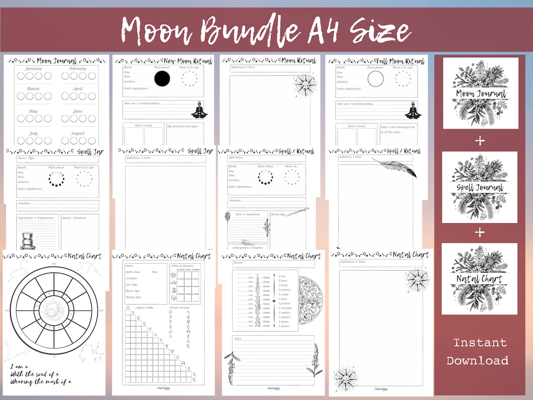 Blank Moon BUNDLE A4 Size | Moon Journal | Spell Kit | Natal Chart ...