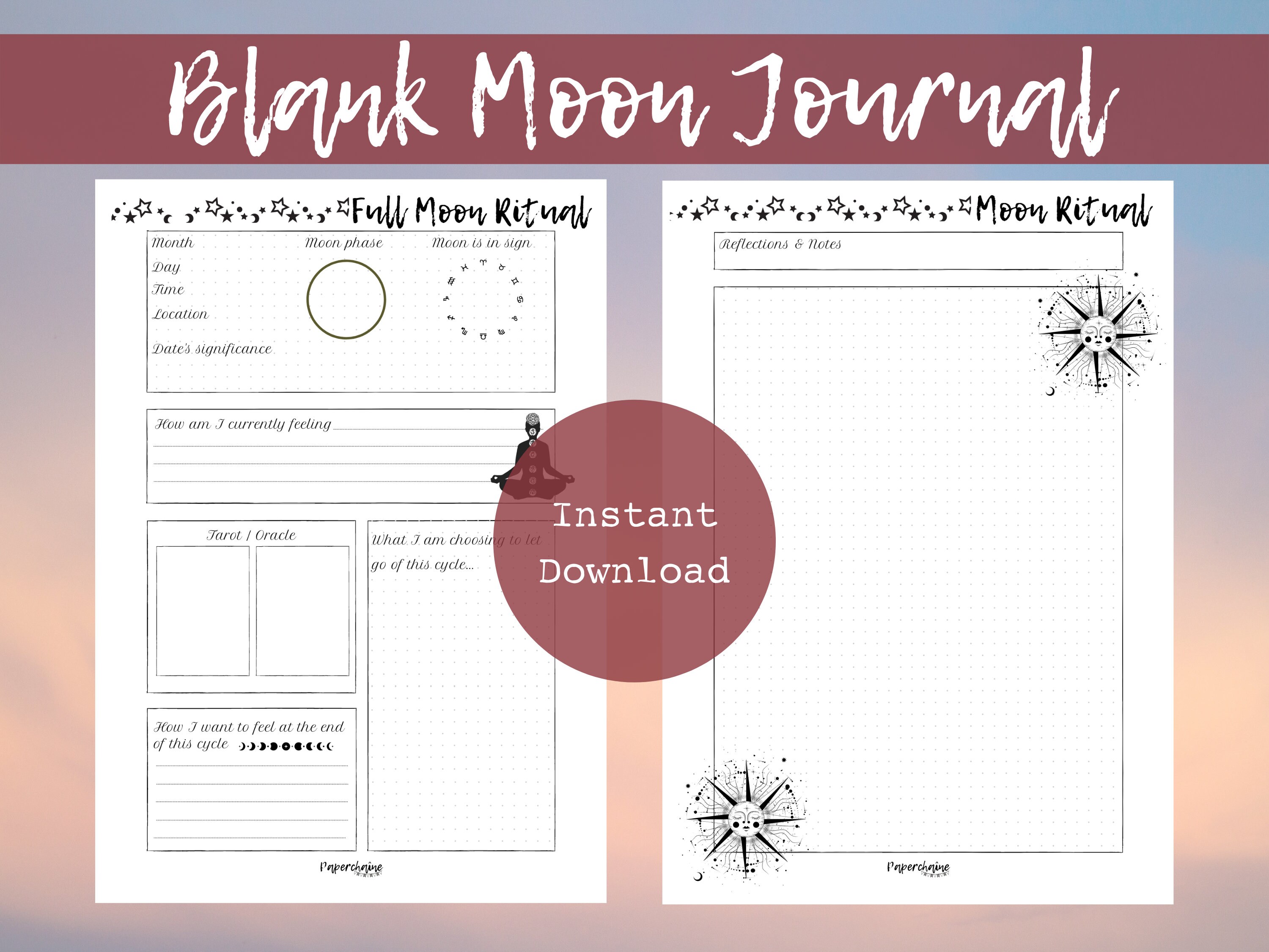 Blank Moon Journal Pages Lunar Planner New Moon Ritual Full Moon Ritual ...