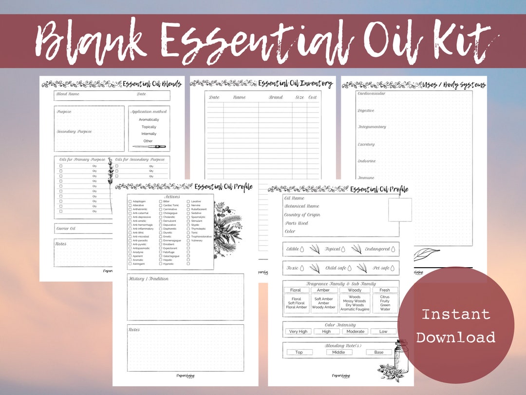 Blank Essential Oil Pages | Aromatherapy Studies | Instant Download ...