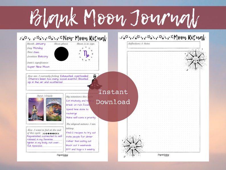 Blank Moon Journal Pages | Lunar Planner | New Moon Ritual | Full Moon ...