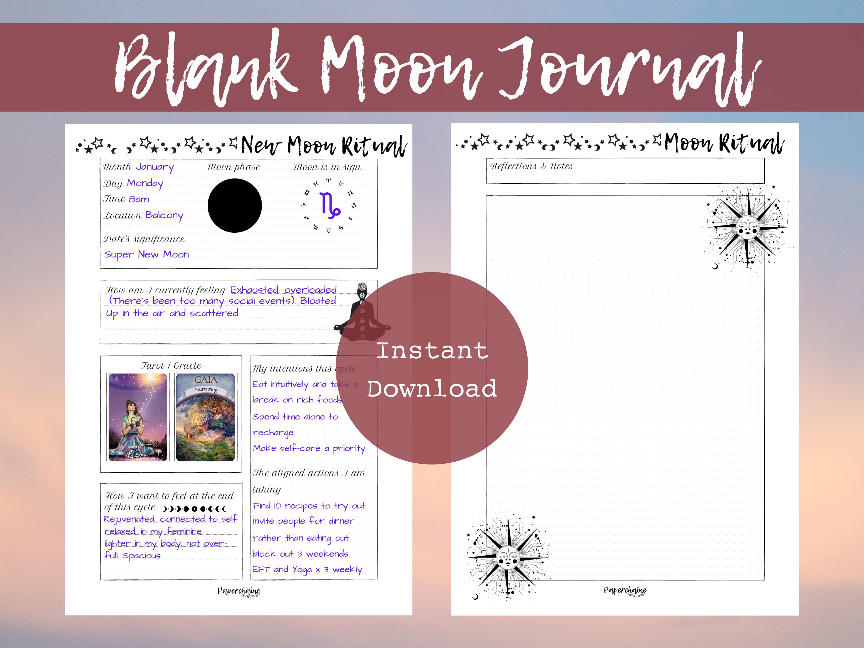 Blank Moon Journal Pages Lunar Planner New Moon Ritual Full Moon Ritual ...