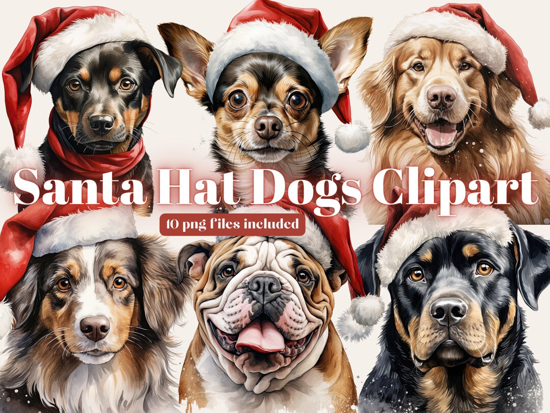 Watercolor Christmas Puppy Clipart, 10 High Quality JPEG and PNG Files ...