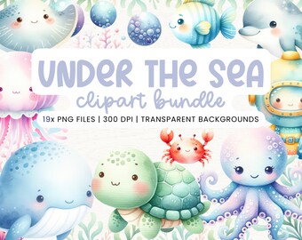 Undersea Watercolor Clipart Bundle Nursery Decor, Baby Wall Art, Cute ...