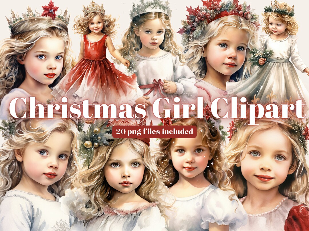Christmas Princess Girl Clipart Bundle Watercolor Clipart - Etsy