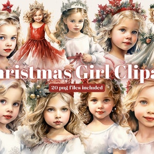 Christmas Princess Girl Clipart Bundle Watercolor Clipart - Etsy