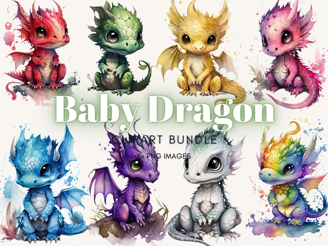 Watercolour Colourful Fantasy Dragon Clipart - Rainbow PNG Digital ...