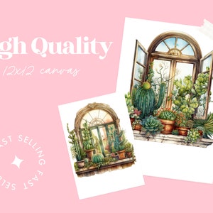 Succulent & Cactus Flower Window Watercolor Clipart, Window Clipart ...