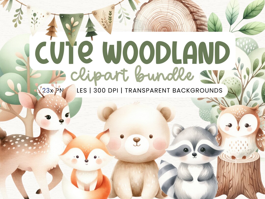 Woodland Animals, Watercolor Forest Animals PNG, Forest Baby Animals ...