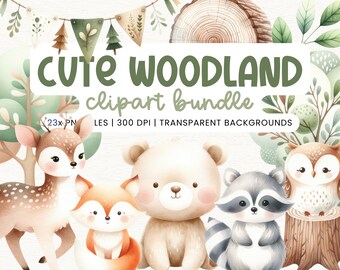 Woodland Animals, Watercolor Forest Animals PNG, Forest Baby Animals ...