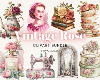 Watercolour Pastel Vintage Rose Clipart, Vintage PNG Digital Image ...