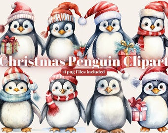 Watercolor Christmas Penguin Clipart Baby Penguin PNG - Etsy