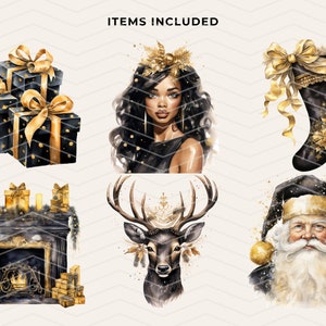 Black Gold Christmas Clipart, Christmas Clipart Watercolor Bundle ...