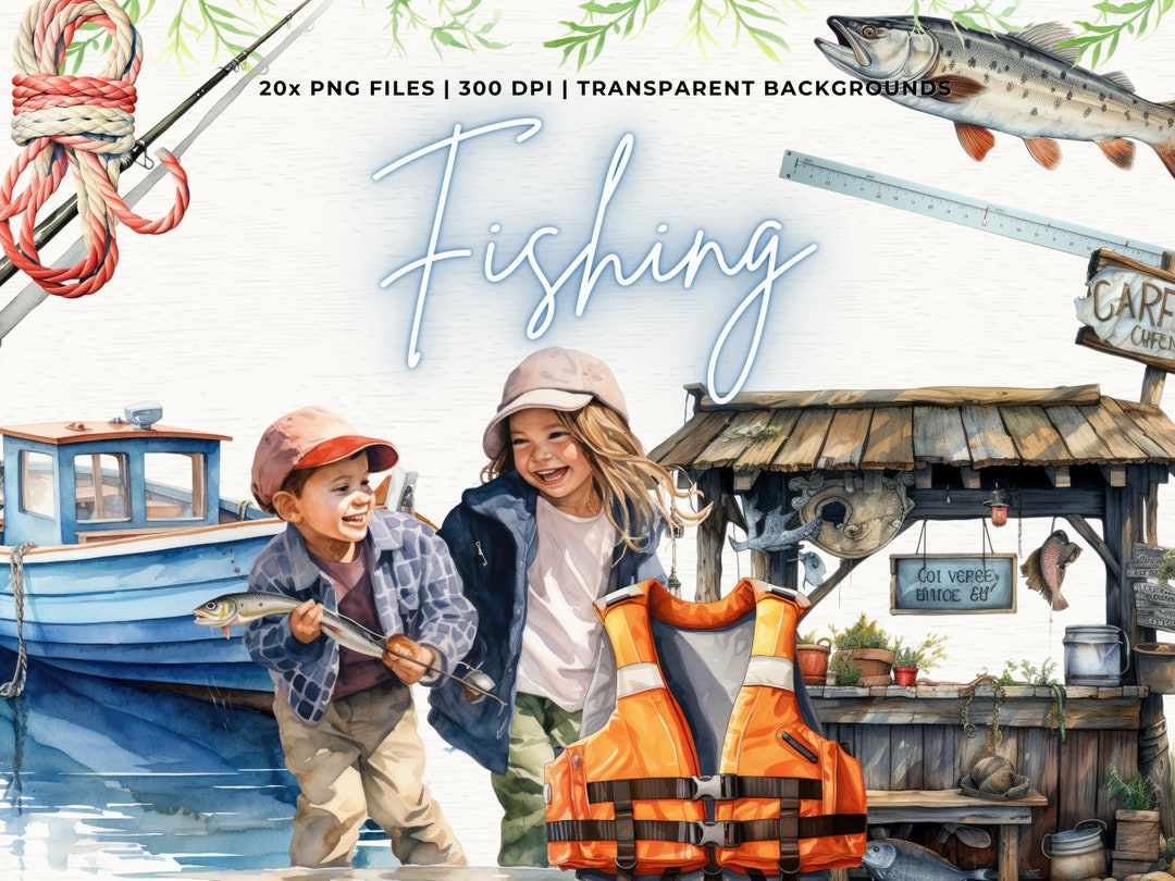 Watercolor Fishing Clipart, Fishing Clipart Bundle, Fishing 25 PNG Clip ...