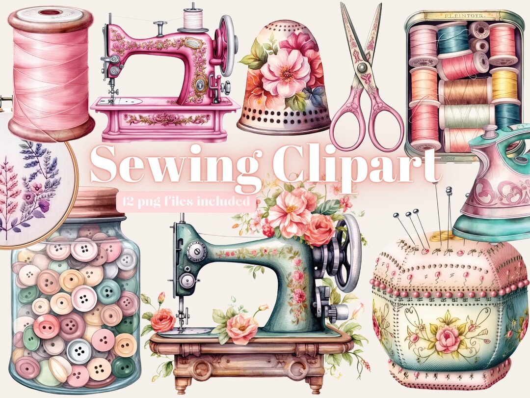 Watercolour Vintage Sewing Clipart Sewing Machine PNG Digital Image ...