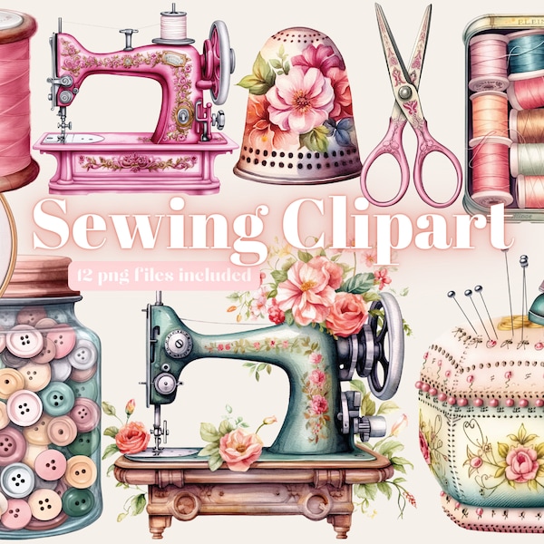 Watercolor Sewing Clipart - Etsy