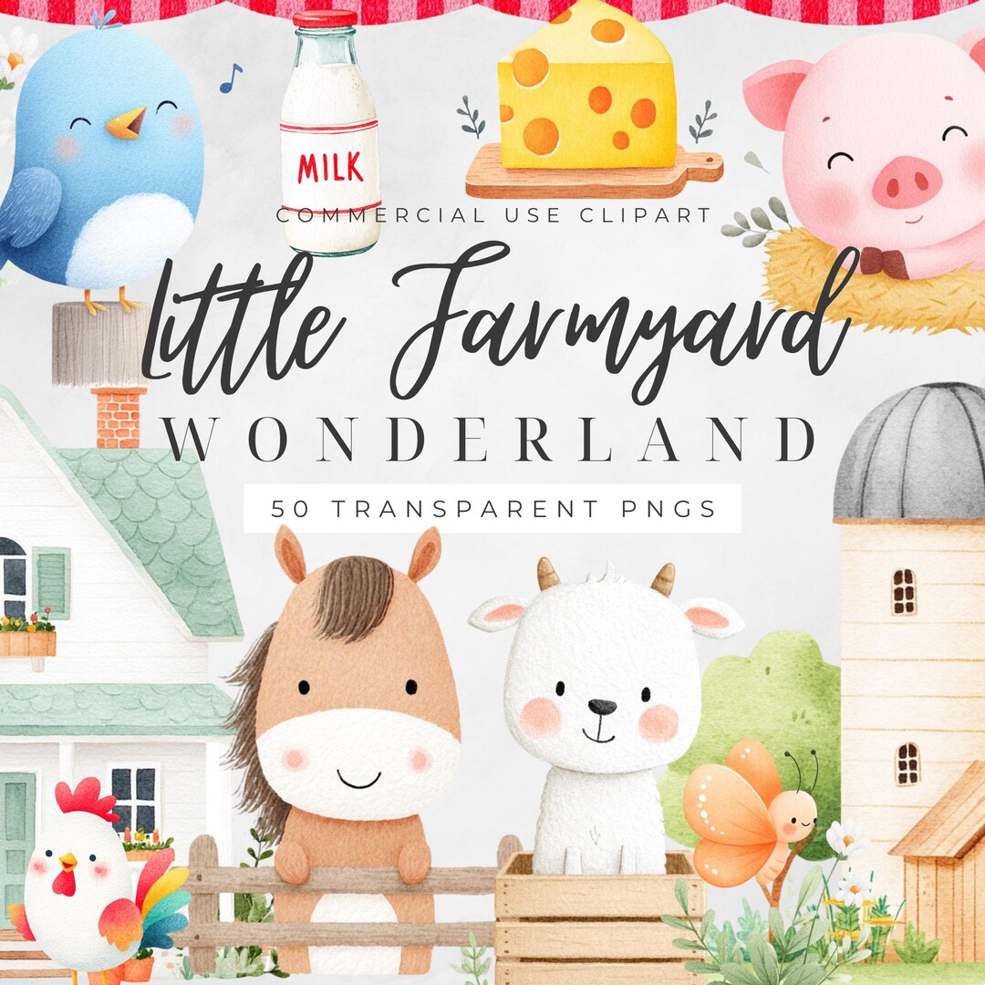 Farm Clipart PNG Bundle, Cute Farm Animals Clipart, Baby Farm PNG ...