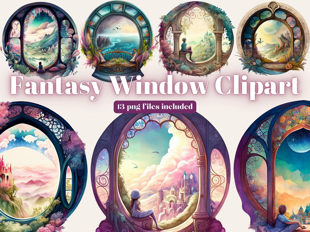 Fantasy Landscape Window Watercolor Clipart, Window Clipart, Fantasy ...