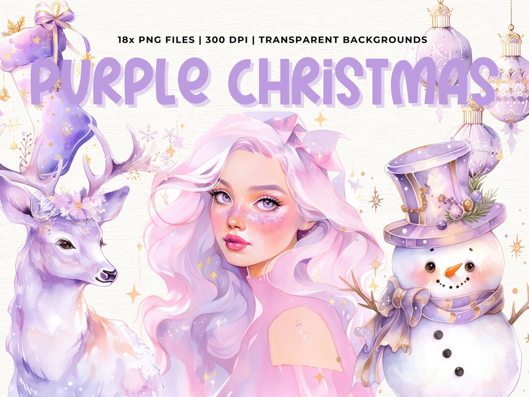 Christmas Clipart Purple Watercolor Purple Christmas PNG Bundle Purple ...