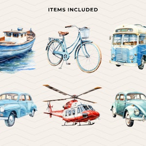 Watercolor Transportation Clipart Set of 20 PNG Files, Vehicles Clipart ...