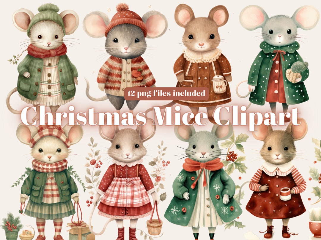 Christmas Mice PNG Clipart - Winter Watercolor Bundle - Perfect for ...