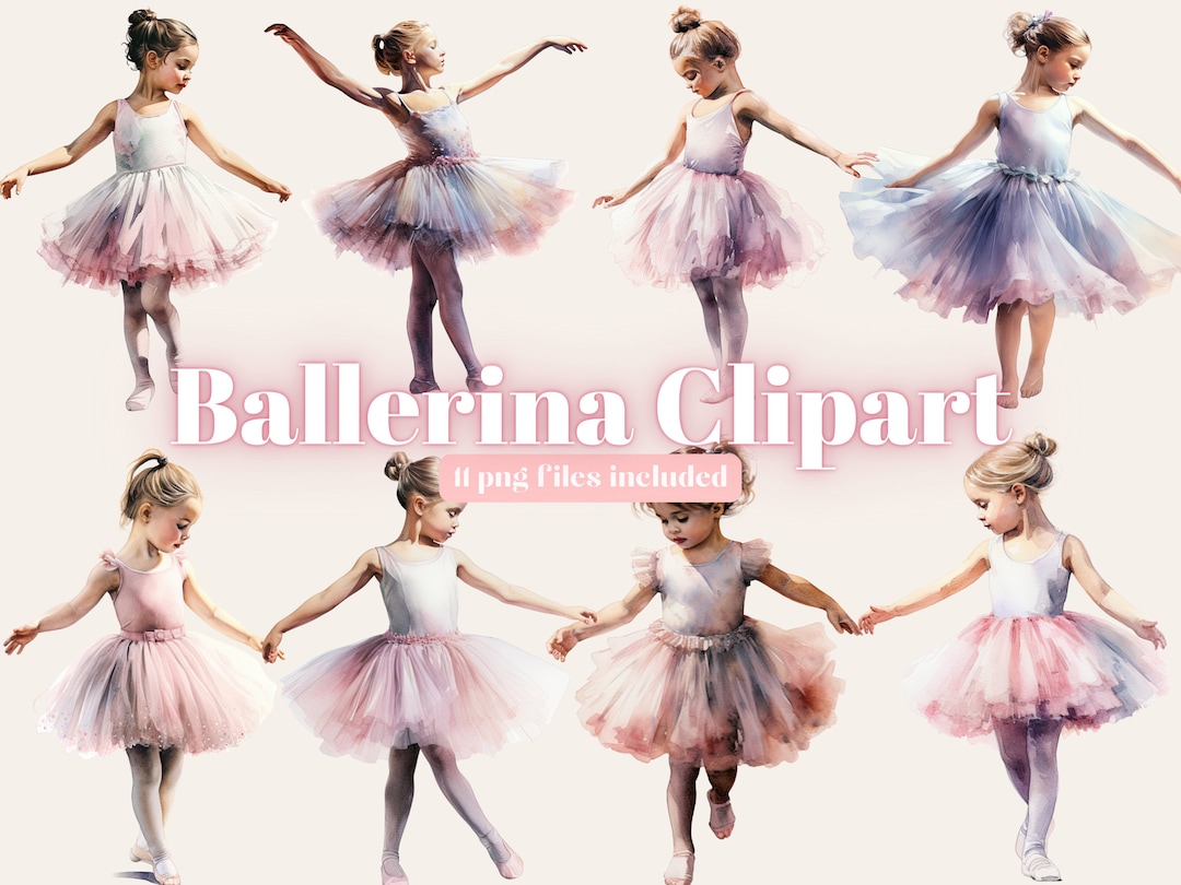 Little Ballerina Watercolor Clipart Bundle, Transparent PNG, Cute Girls ...