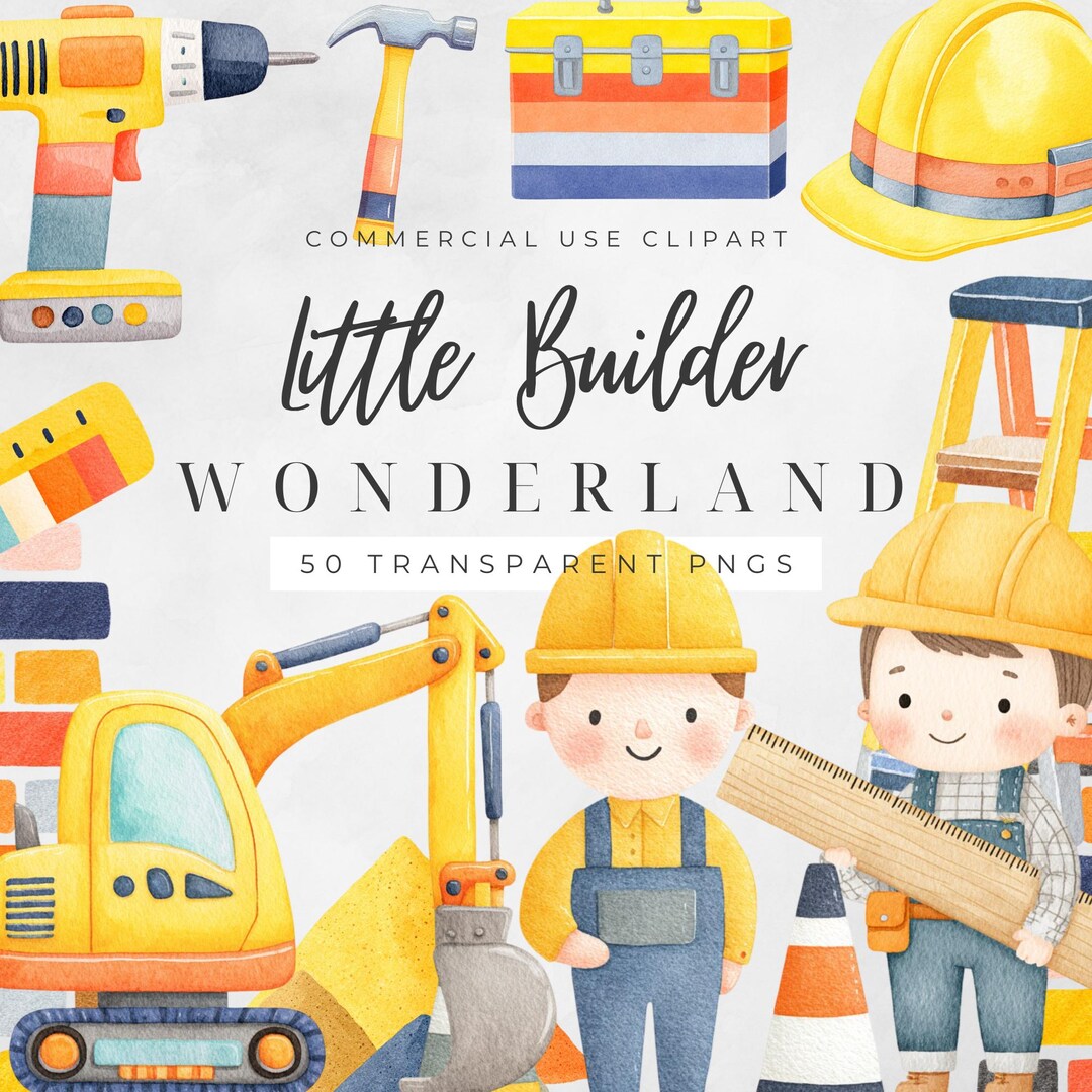 Little Builder Clipart Bundle, Construction Watercolor Clipart, Kids ...