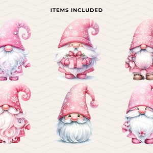 Watercolor Pink Christmas Gnome Clipart, 10 High Quality PNG Files ...