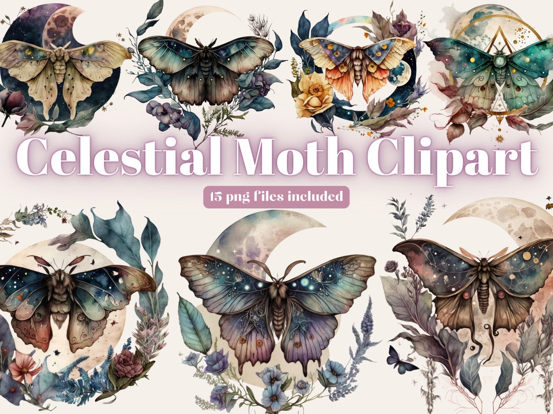 Watercolour Mystical Moth Clipart Bundle, Wiccan Png, Moth Png ...