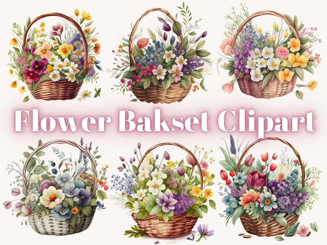 Watercolour Spring Florals Clipart Easter Baskets PNG Digital Image ...