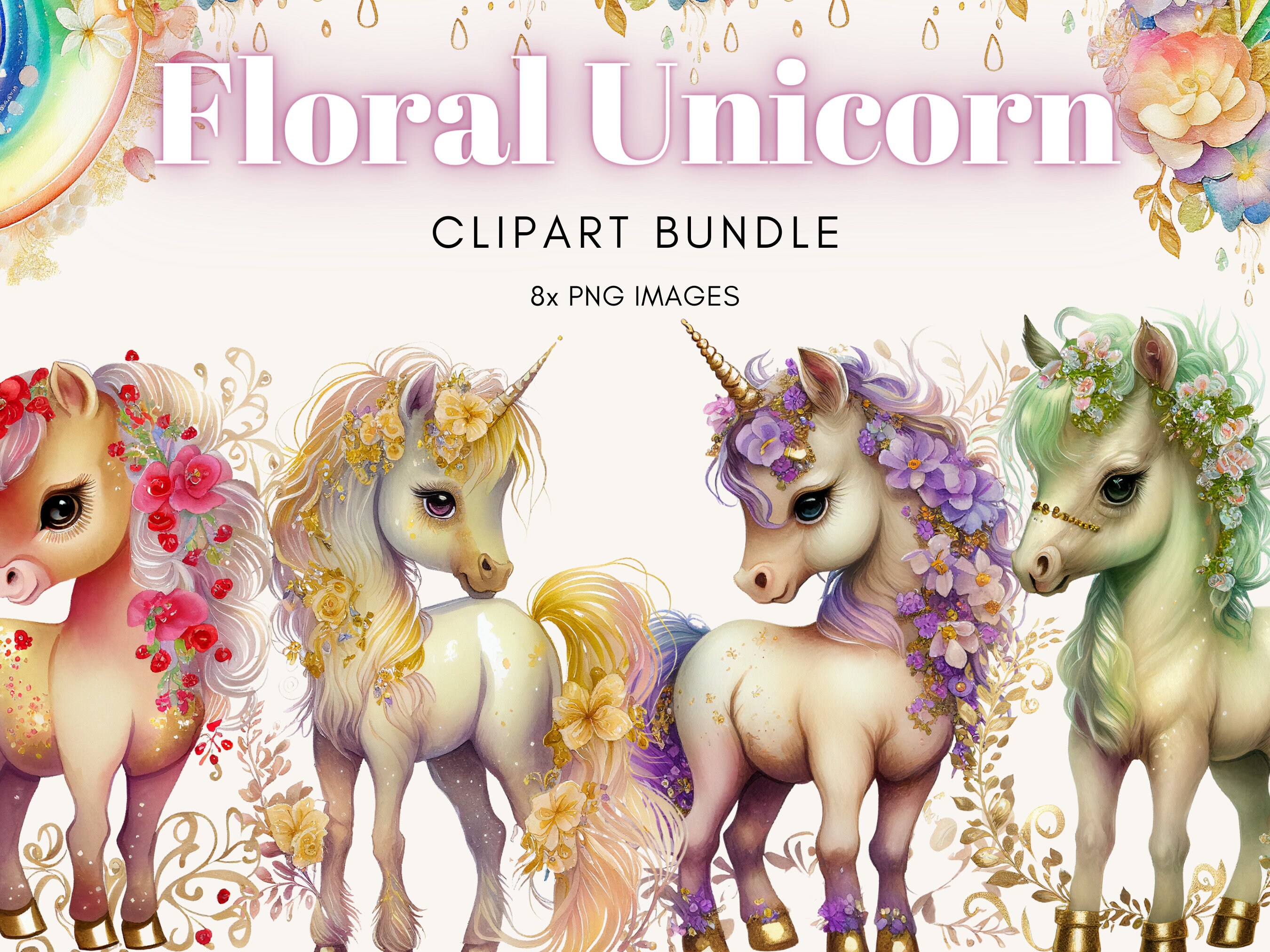 Cute Unicorn Watercolor Clipart Instant Download Rainbow - Etsy Australia